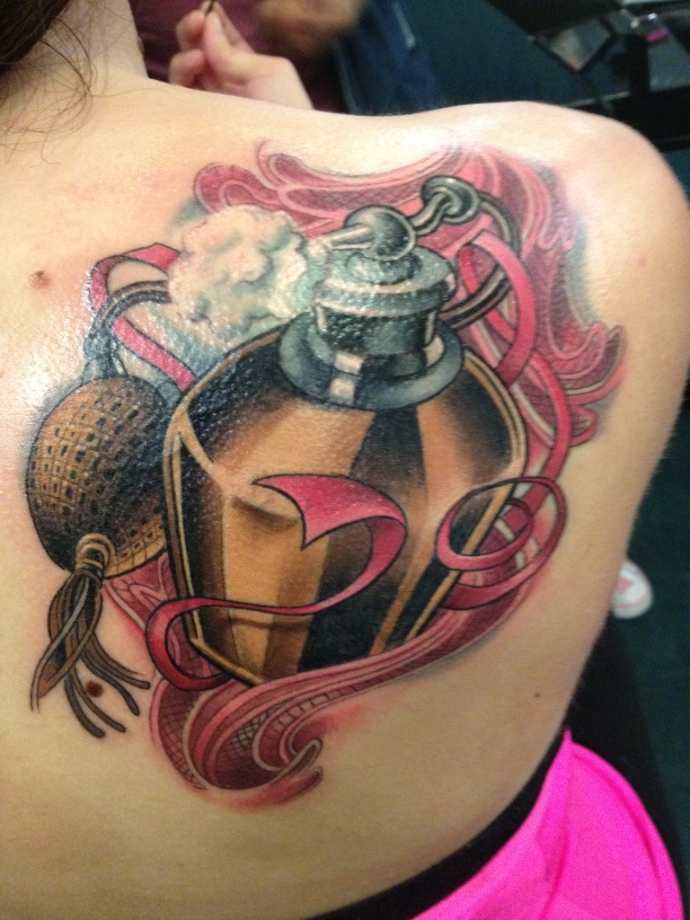 Large perfume bottle back tattoo - | Tattoomagz › Tattoo Designs / Ink ...